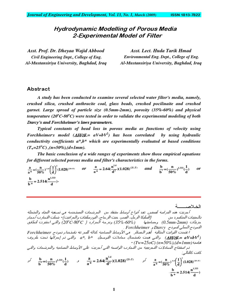 Hydrodynamic Modelling of Porous Media | PDF | Reynolds Number | Fluid ...