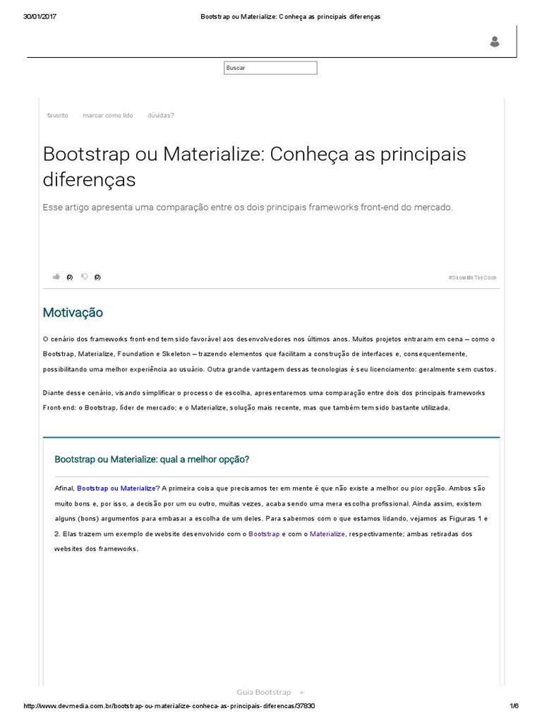 Bootstrap vs Materialize: Diferenças Chave | PDF | Framework de ...