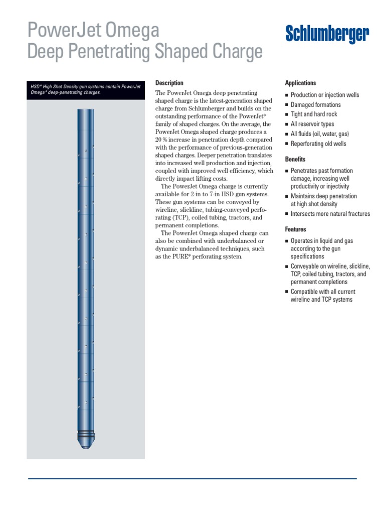 Powerjet Omega Deep Penetrating Shaped Charge: Description Applications ...