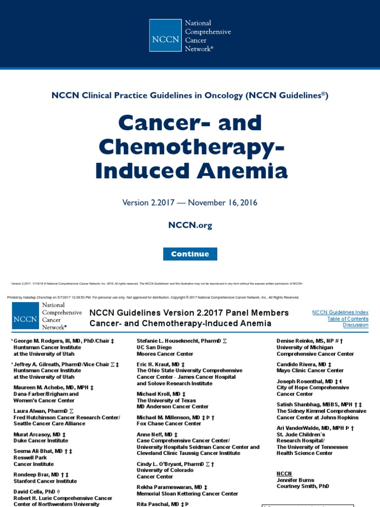 Cancer-And Chemotherapy - Induced Anemia: NCCN Clinical Practice ...