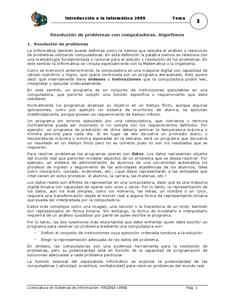 Resolución de Problemas Con Computadoras. Algoritmos | PDF | Algoritmos | Programa de computadora