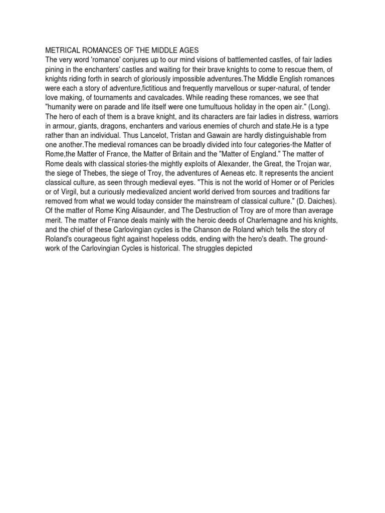 Metrical Romances of The Middle Ages | PDF