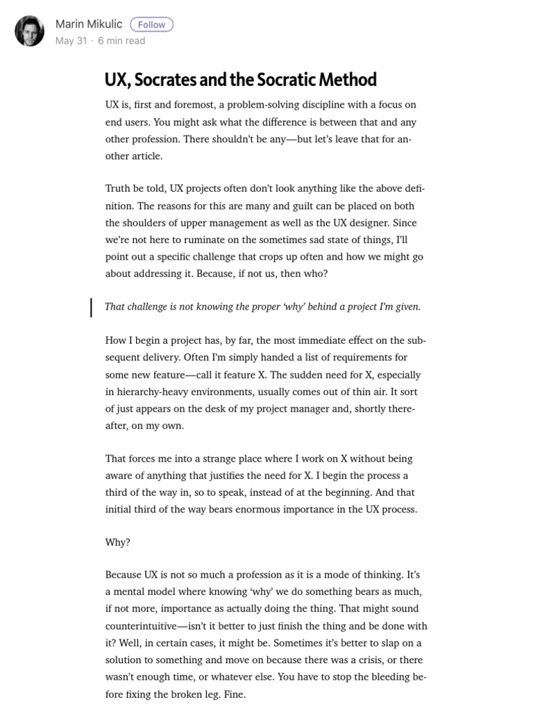 Socratic Method in UX Design | PDF | Socrates | Critical Thinking