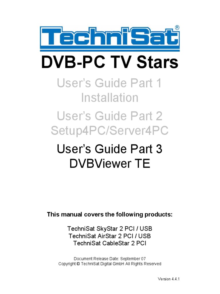 DVB-PC TV Stars: User S Guide Part 1 Installation User S Guide Part 2 ...