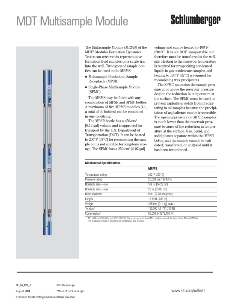 MDT Multisample Module Ps | PDF | Petroleum Reservoir | Pressure