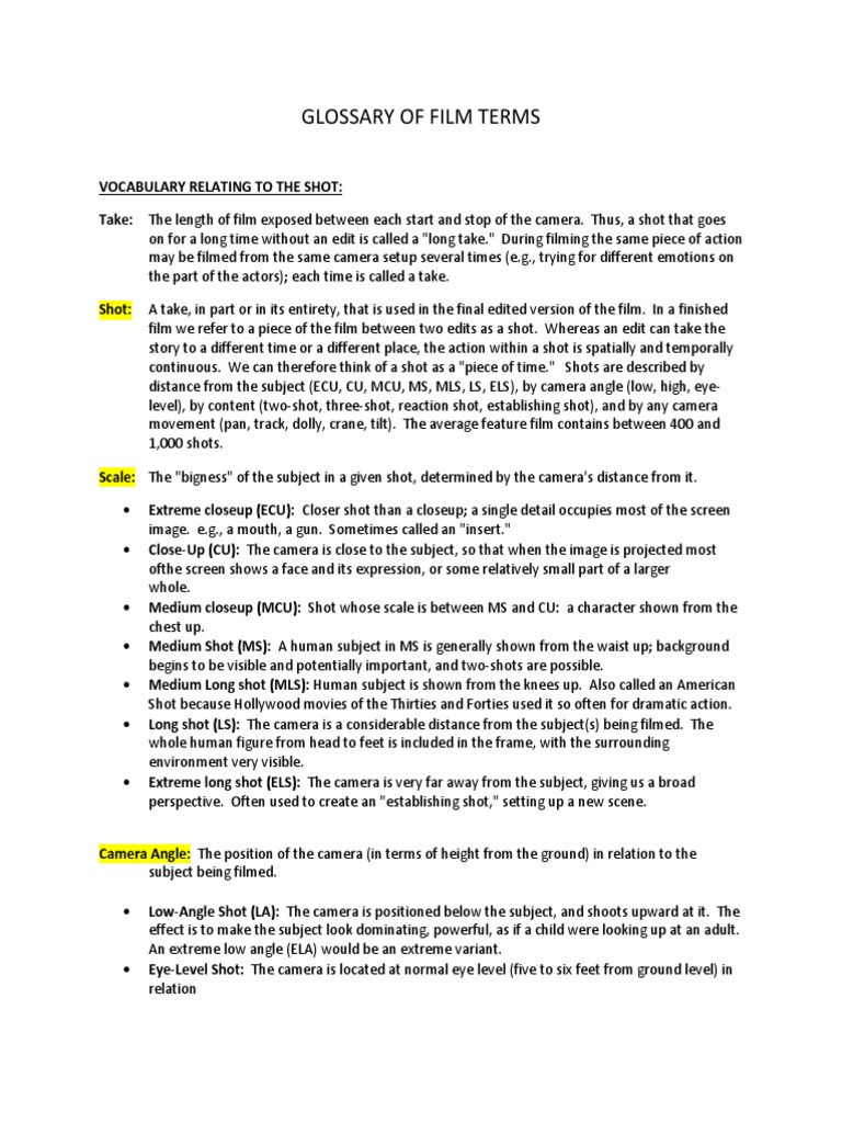 Glossary of Film Terms | PDF | Camera Lens | Zoom Lens Glossary of Film Terms | PDF | Camera Lens | Zoom Lens