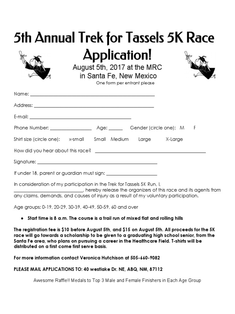 5th Annual Trek for Tassels 5K Race Application | PDF