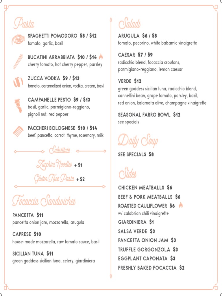 The Sosta Menu | PDF