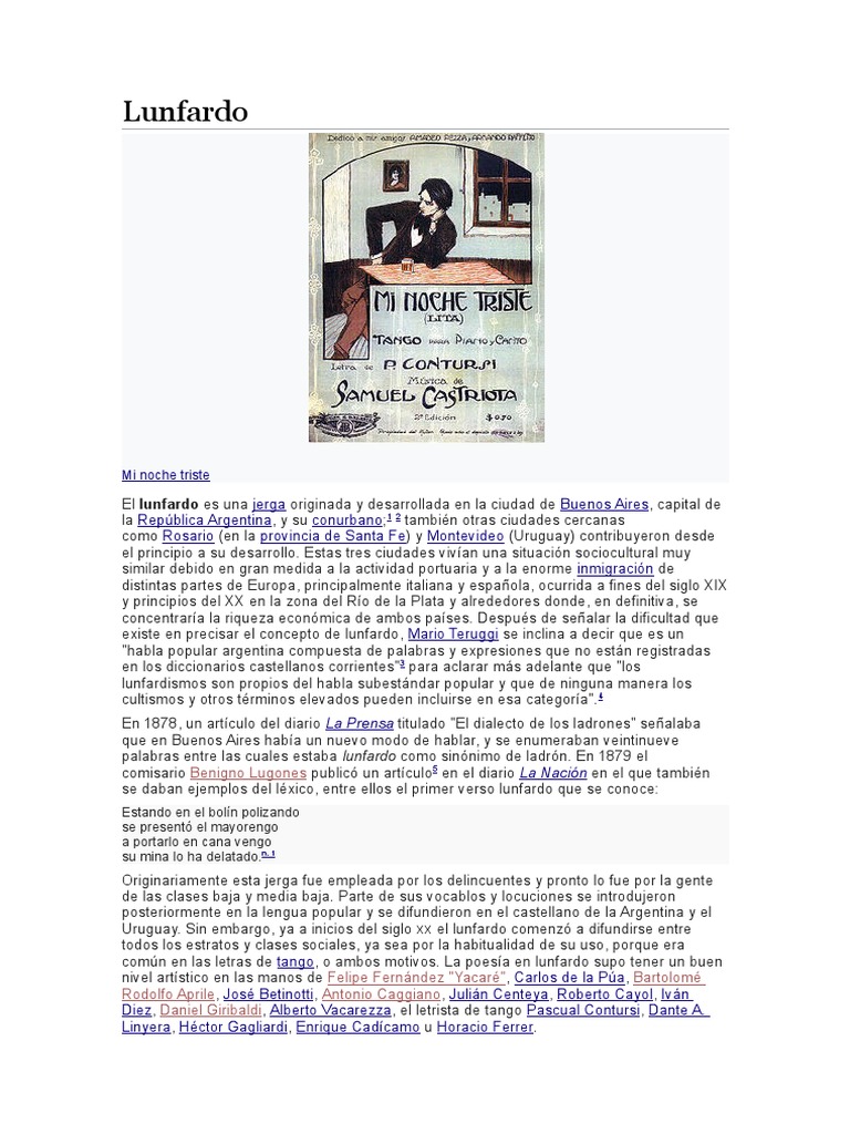 Lunfardo: Orígenes y Ejemplos | PDF | Lingüística | Lexicología