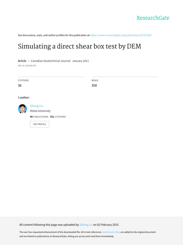 Simulating A Direct Shear Box Test by DEM | PDF | Deformation ...