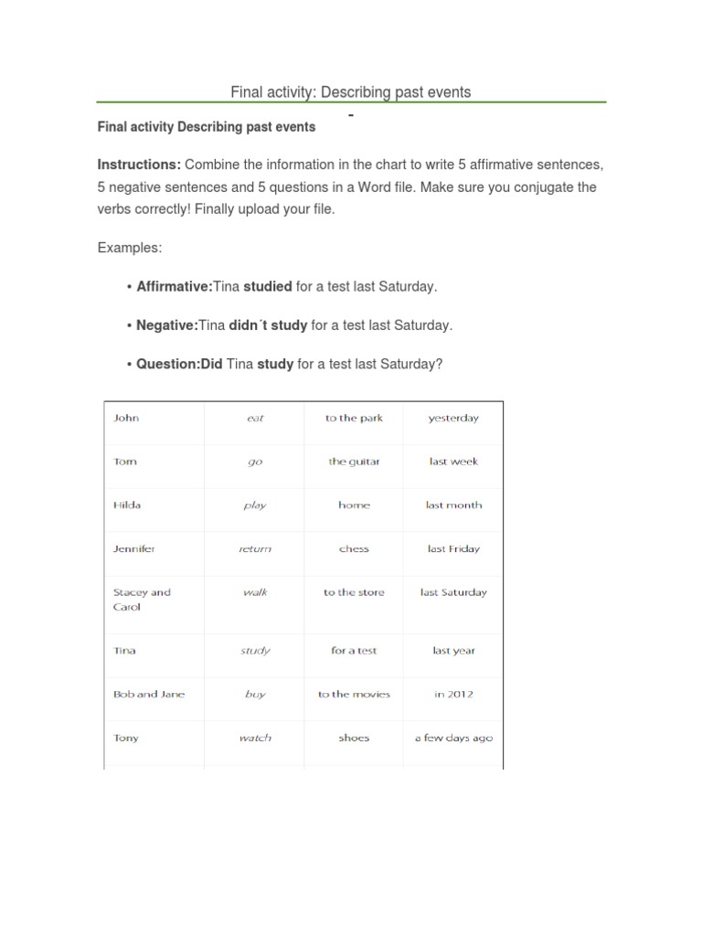 Past Events Sentence Construction Guide | PDF