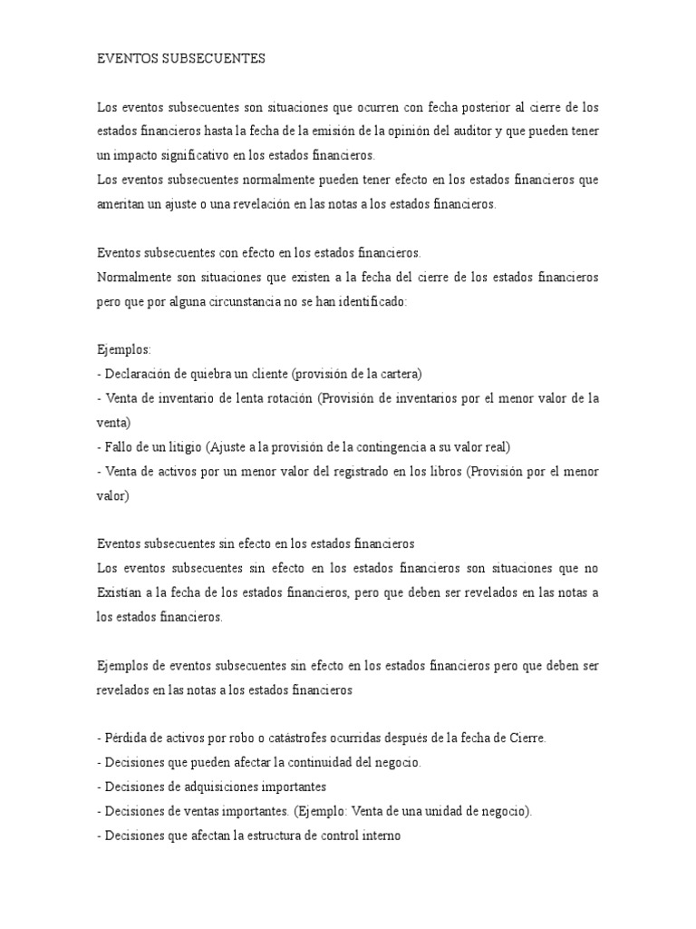 Eventos Subsecuentes | PDF | Auditoría financiera | Auditoría