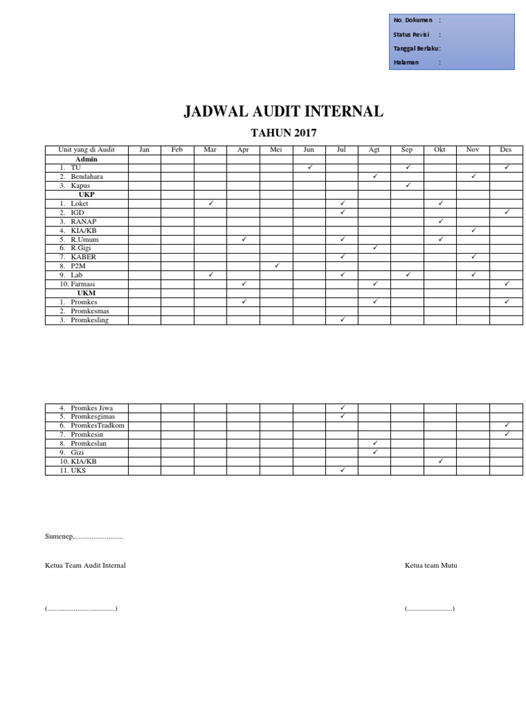 Jadwal Audit Internal | PDF