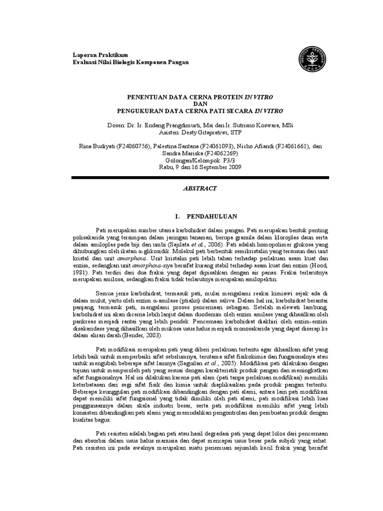 Lap Prakt 3,4 Daya+Cerna+Protein+&+Pati | PDF