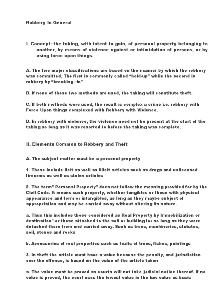 An In-Depth Examination of the Legal Concepts and Elements of Robbery ...