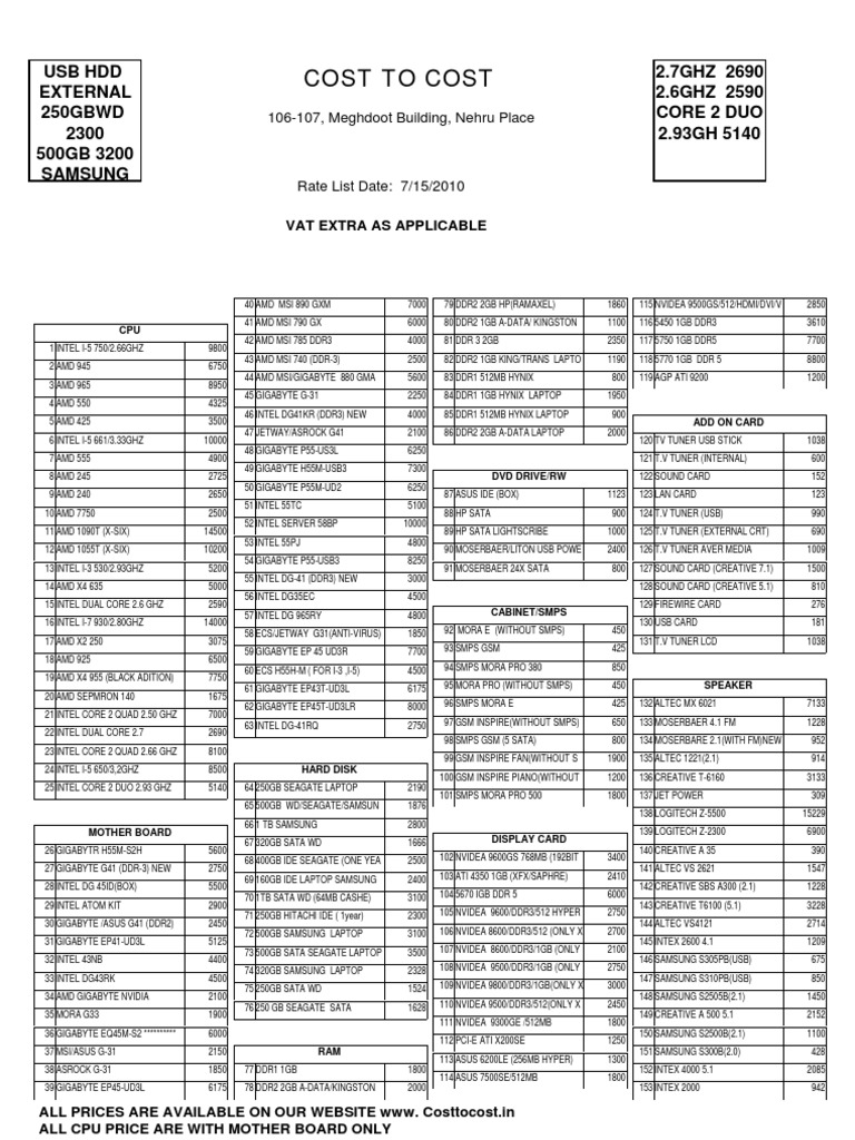 2010 Computer Hardware Price List | PDF | Advanced Micro Devices | Laptop