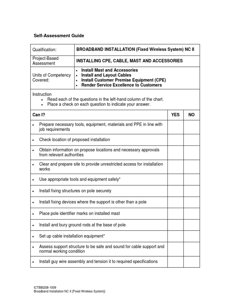 SAG - Broadband Installation NC II (Fixed Wireless System) PDF | PDF