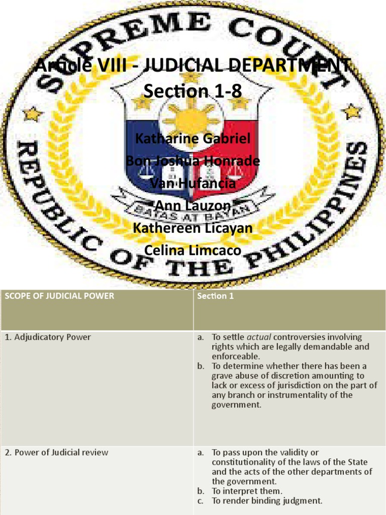 Article Viii - Judicial Department Section 1-8 | Supreme Courts ...