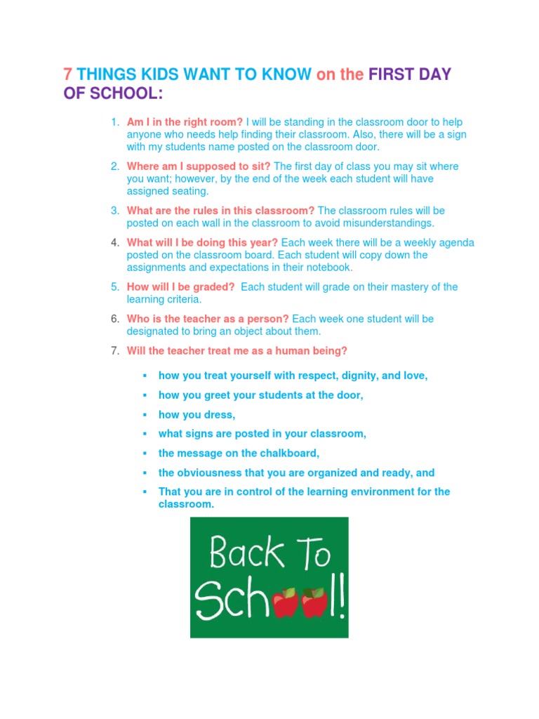 7 Things Kids Want To Know On The First Day of School 1 | PDF
