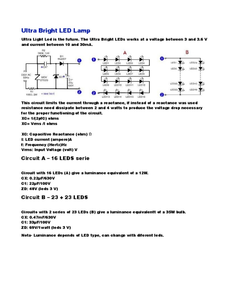 Ultra Bright LED Lamp: Circuit A - 16 LEDS Serie | PDF | Volt ...