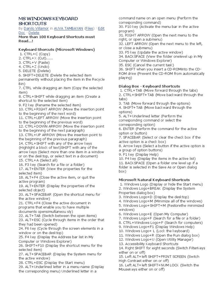 Essential Windows Keyboard Shortcuts | PDF | Command Line Interface ...