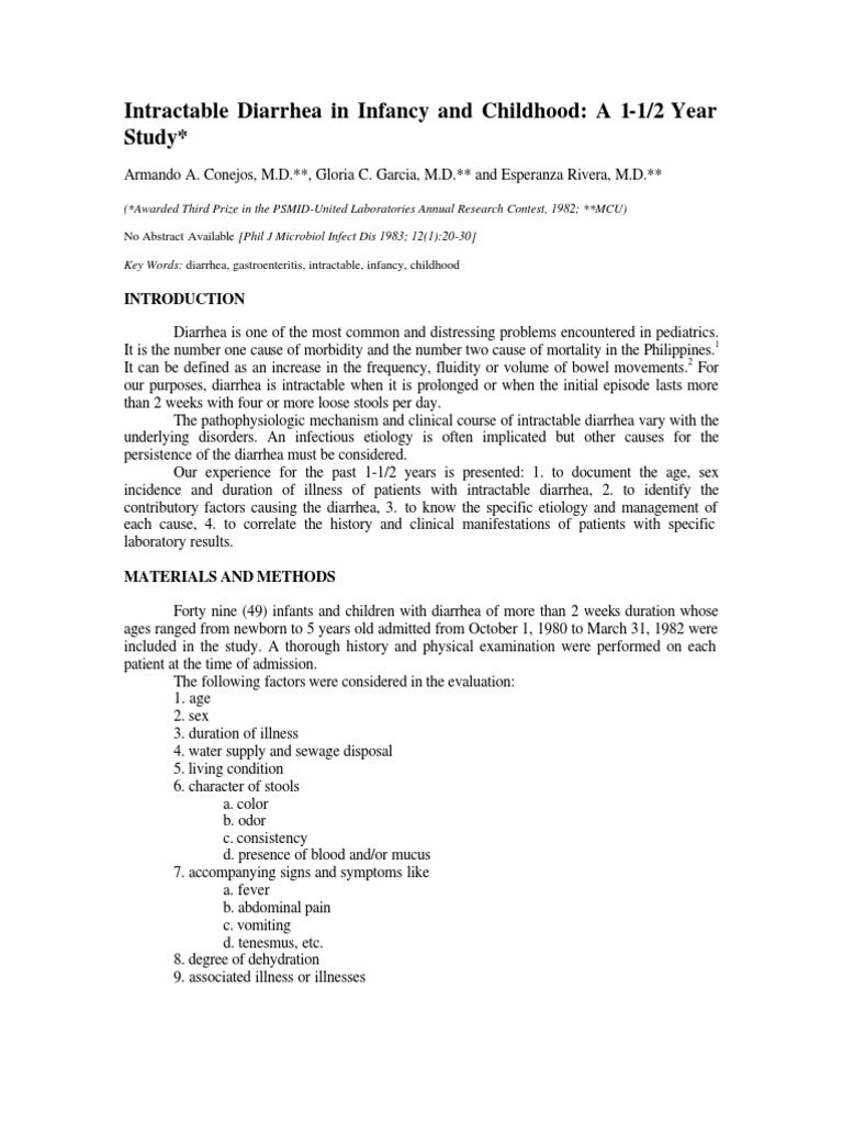 Intractable Diarrhea in Infancy and Childhood: A 1-1/2 Year Study | PDF ...