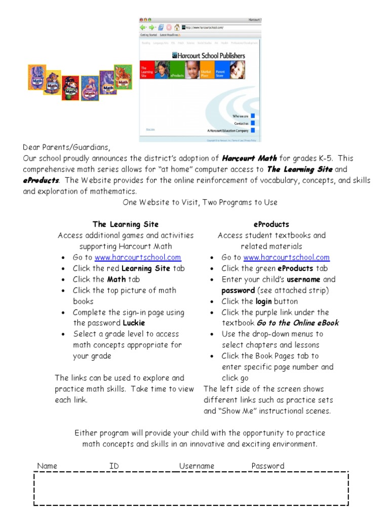 Harcourt Math Tech Online | Menu (Computing) | Password
