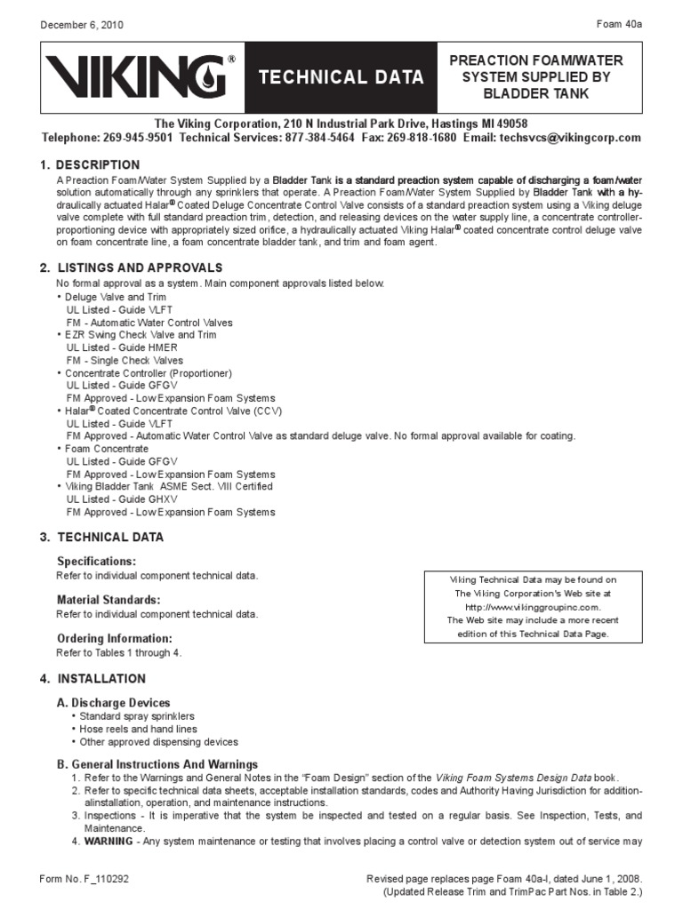 Vikings-Preaction FoamWater System Supplied by A Bladder Tank | PDF ...