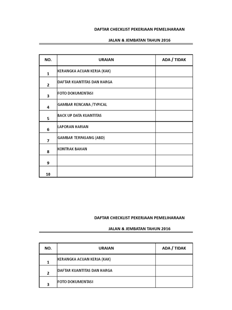 Daftar Checklist | PDF