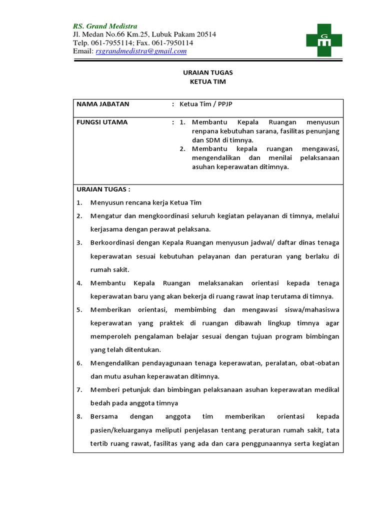 Uraian Tugas Ketua Tim | PDF