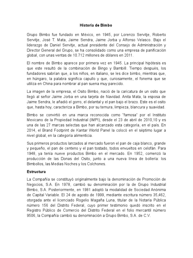 Historia de Bimbo | PDF | Business | Negocios (general)