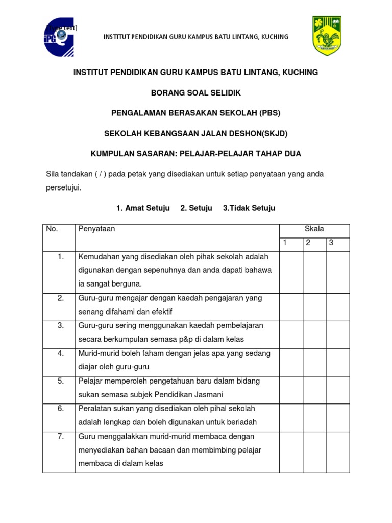 Borang Kaji Selidik Murid | PDF
