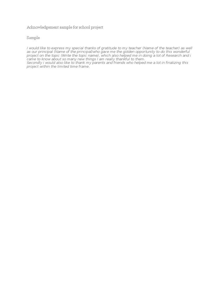 Acknowledgement Sample for School Project | PDF
