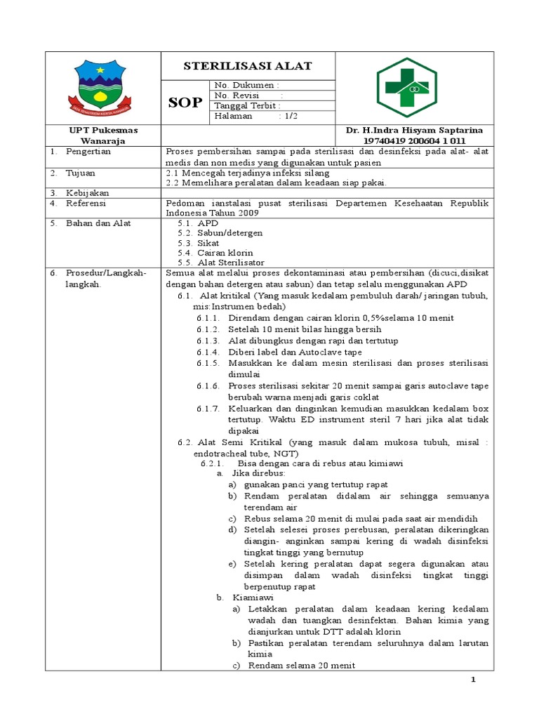 Sop Sterilisasi Alat | PDF