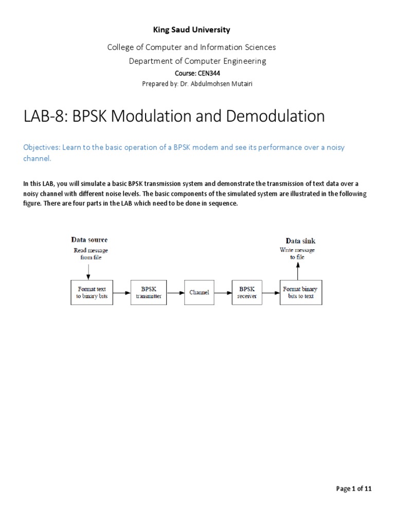 Lab-8 BPSK Modulation and Demodulation | PDF | Modulation | Signal To ...