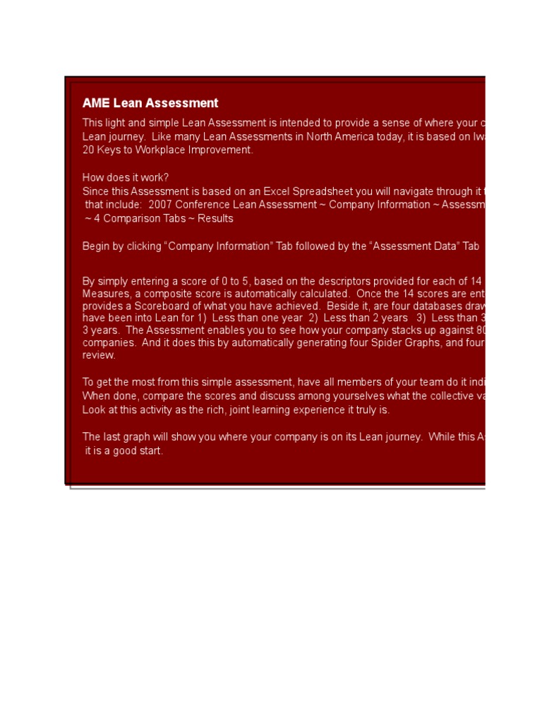 Lean Assessment Checklist | PDF | Lean Manufacturing | Supply Chain