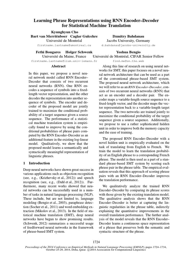 2014 10 Cho EMNLP | PDF | Artificial Neural Network | Deep Learning