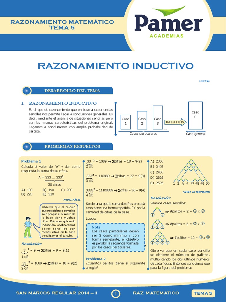 Pamer - Razonamiento Matemático - Razonamiento Inductivo | PDF | Razonamiento inductivo ...