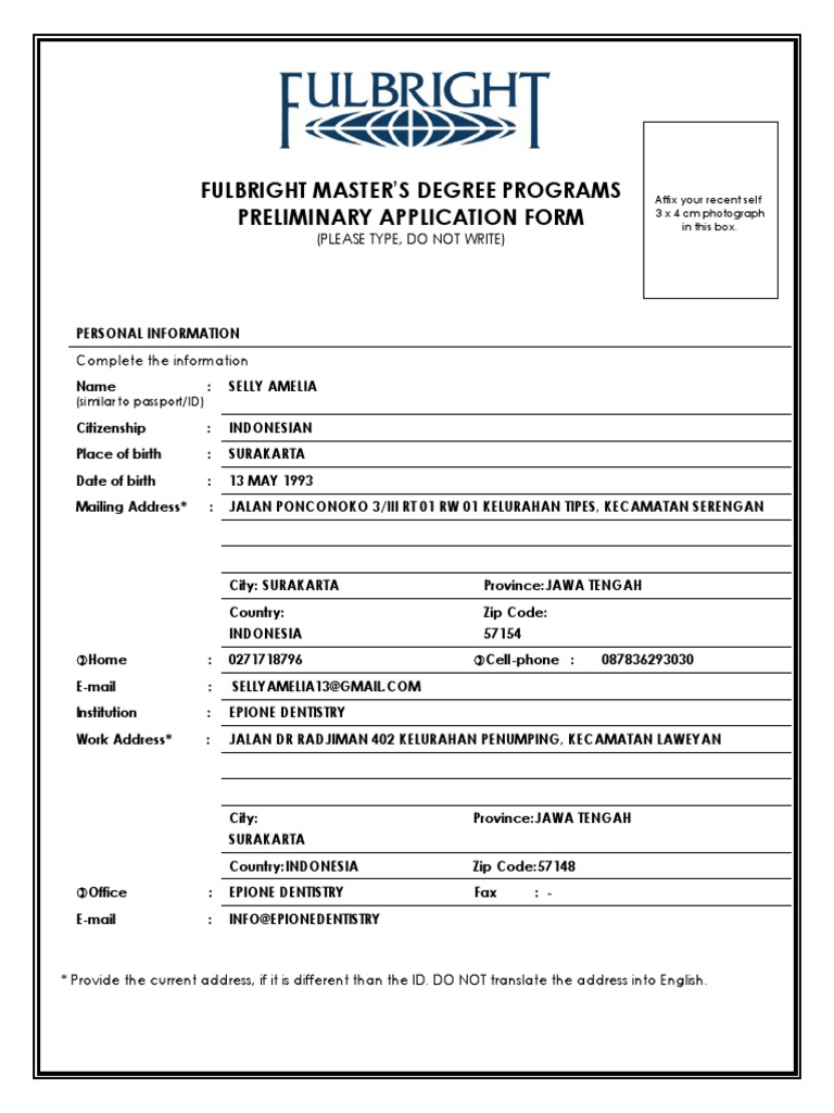 Fulbright Master Application Form | PDF | Non Communicable Disease ...