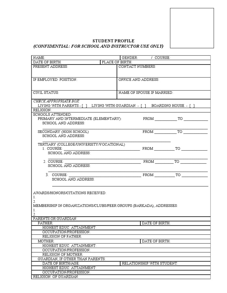 Primary Student Profile Form | PDF | Sports & Recreation | Wellness