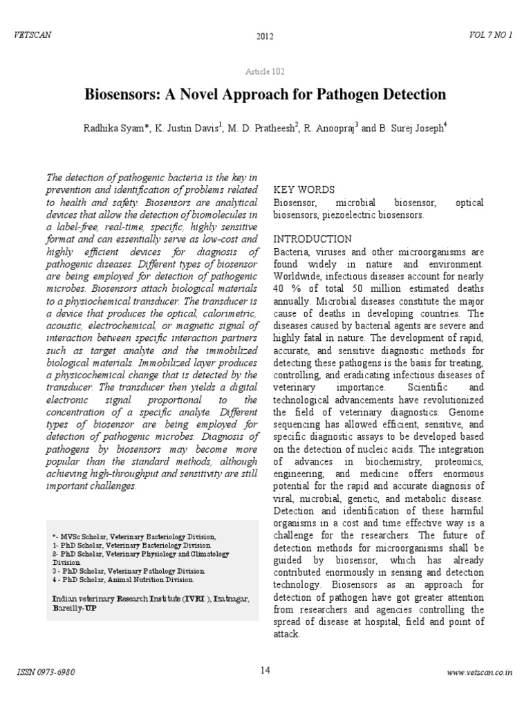 Biosensors for Pathogen Detection | PDF | Biosensor | Surface Plasmon ...