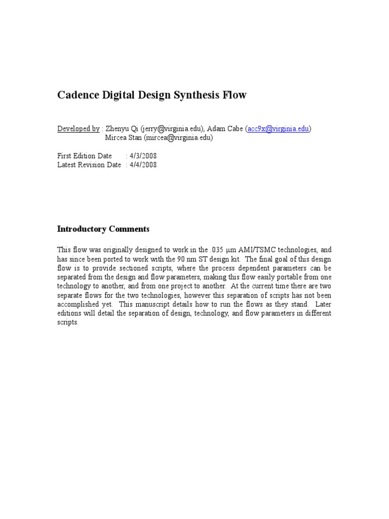 Cadence Digital Design Synthesis Flow | PDF | Hardware Description ...
