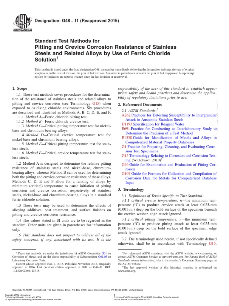 ASTM G48 | Corrosion | Stainless Steel