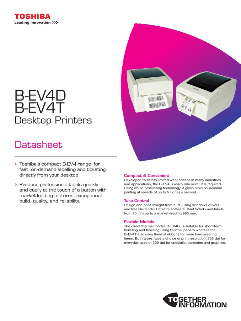 Toshiba B-EV4 Datasheet | Printer (Computing) | Digital & Social Media