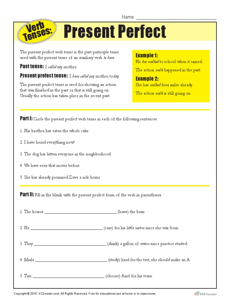 Verb Tenses Present Perfect | PDF | Perfect (Grammar) | Grammatical Tense