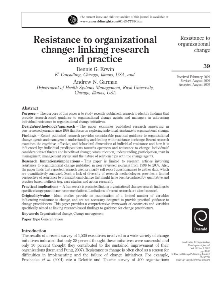 Resistance To Organizational Change | PDF | Organizational Behavior ...