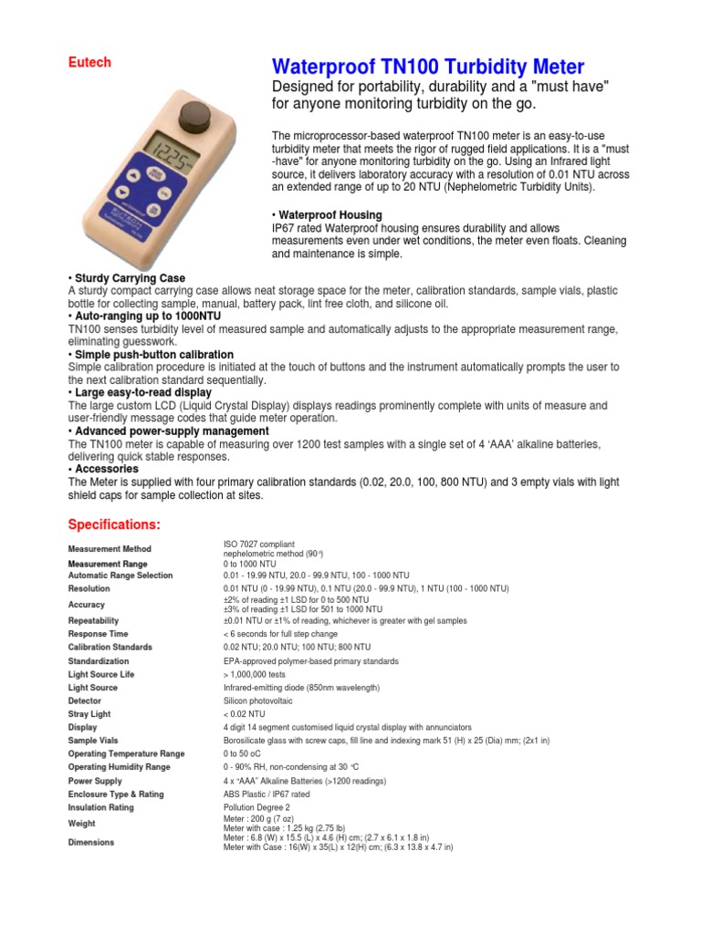 TN100 Turbiditymeter | PDF | Calibration | Metre