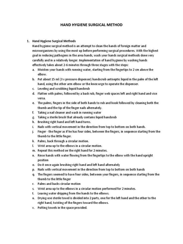 Hand Hygiene Surgical Method | PDF | Hand Washing | Hygiene