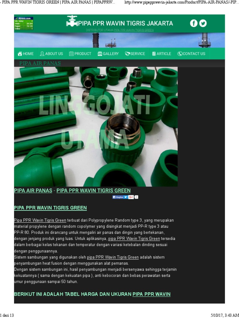 PPR Pipa Wavin | PDF | Sains & Matematika | Teknologi & Rekayasa