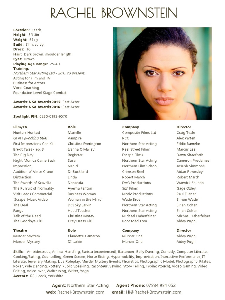 Rachel Brownstein Leeds Acting-CV | PDF | Entertainment